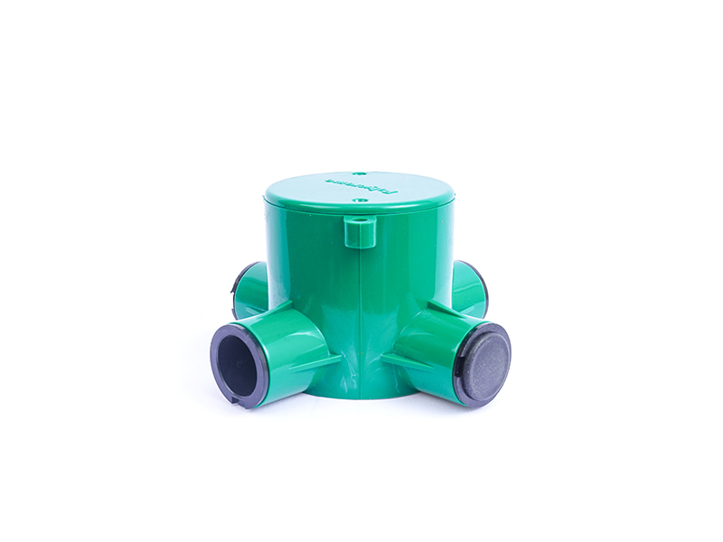 Deep junction box 4way 65mm PVC green with end caps 20/25mm Telephone - Polycrome