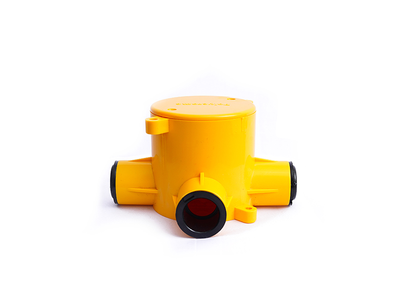 Deep junction box 4way 65mm PVC yellow with end caps 20/25mm TV - Polycrome